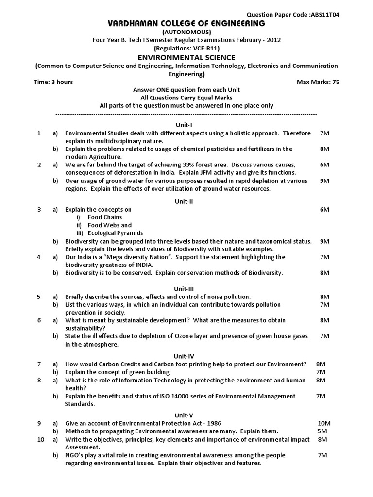 Previous Question Papers For Four Year B. Tech I Semester Regular Examinations February 2012 ...