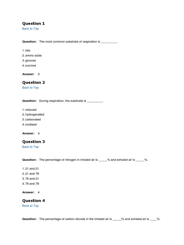 Respiration Questions | PDF | Cellular Respiration | Respiratory System