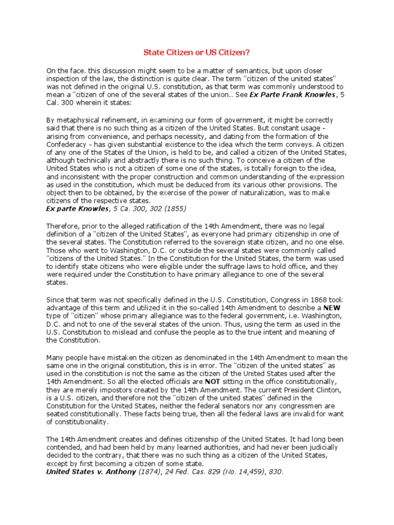 Distinction Between State and US Citizenship | PDF | Citizenship Of The ...