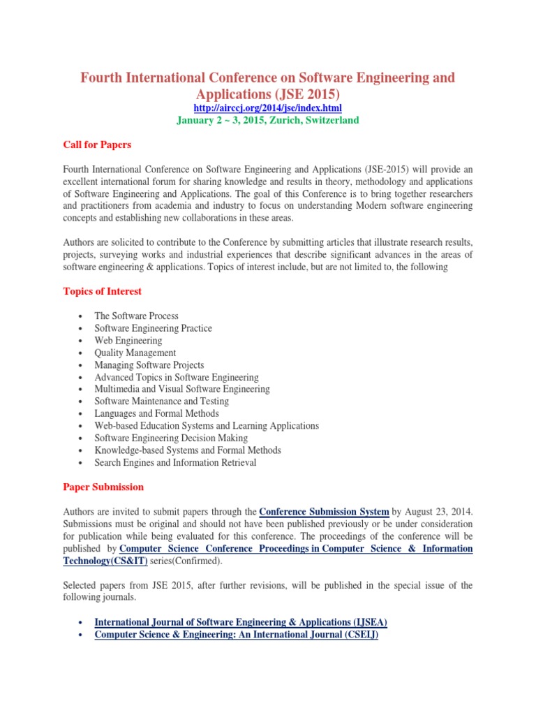 Fourth International Conference On Software Engineering and Applications (JSE 2015) | PDF ...