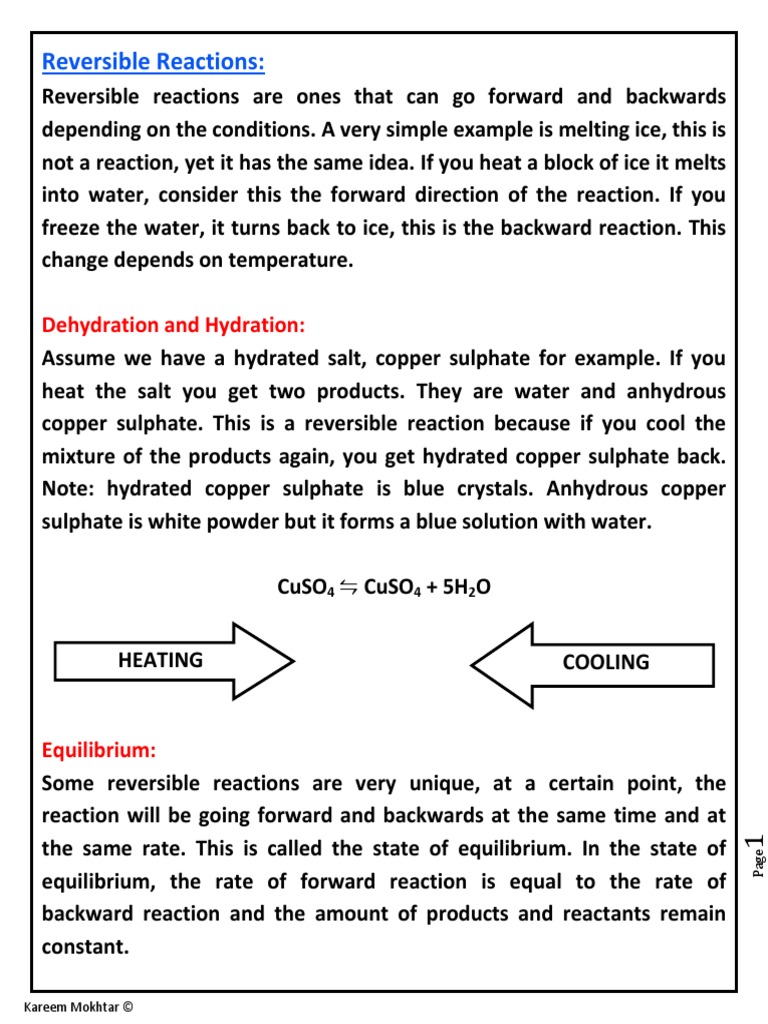 Reversible Reactions:: Dehydration and Hydration | PDF | Chemical ...