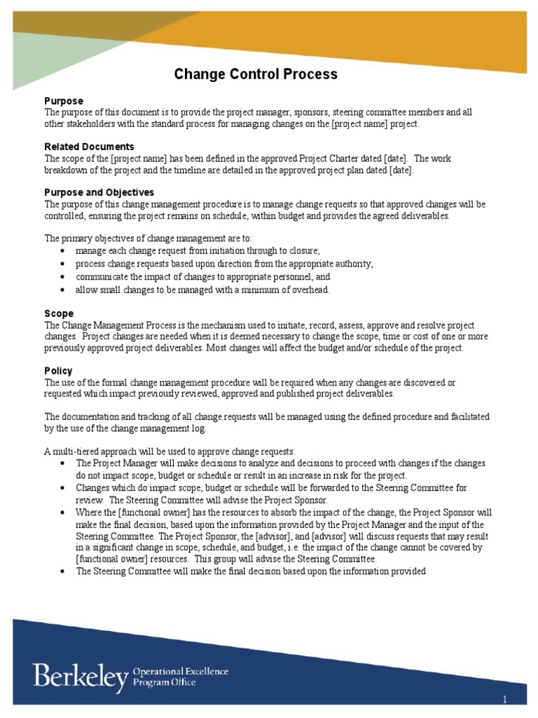 Change Control Process: Purpose | PDF | Business