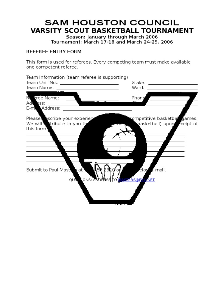 Referee Entry Form for Varsity Scout Basketball | PDF