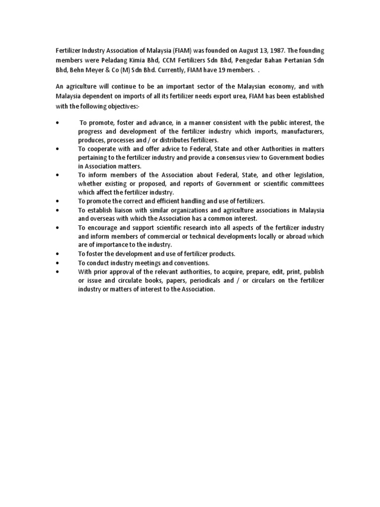 Overview of FIAM and Fertilizer Industry | PDF | Fertilizer | Malaysia