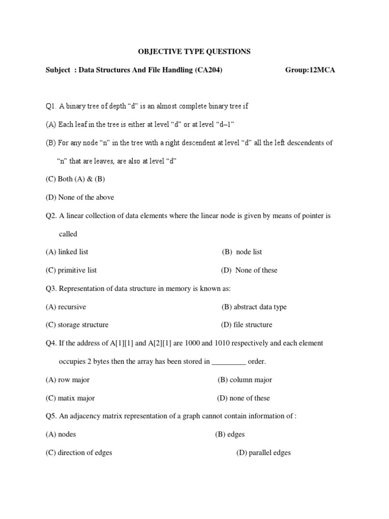 Data Structure MCQ 1 | PDF | Discrete Mathematics | Data Management