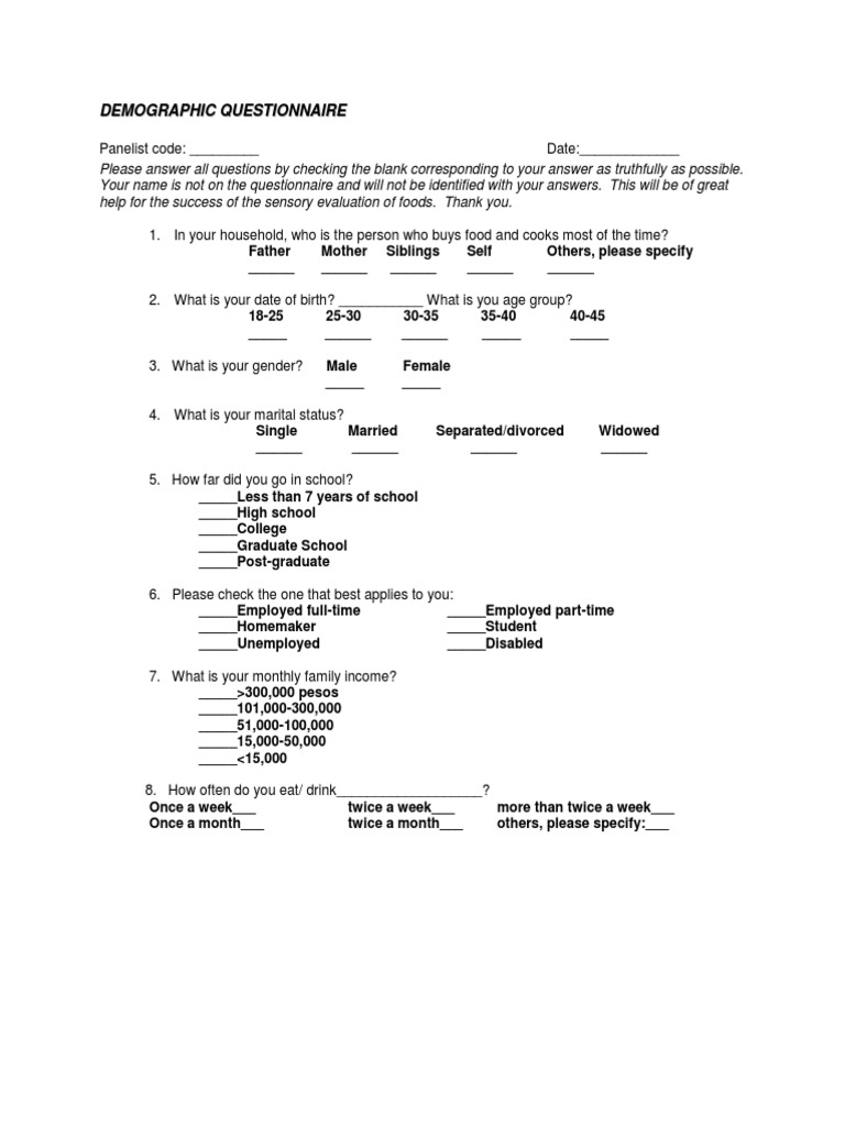 Sample Demographic Questionnaire and Consent Form | PDF | Allergy ...