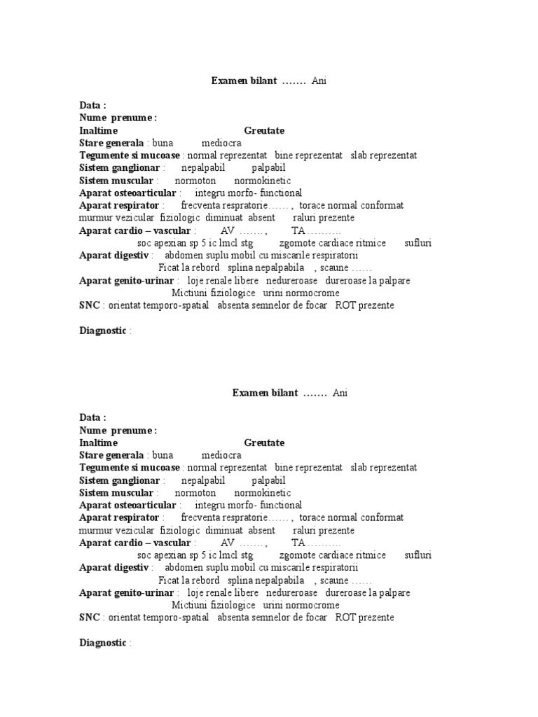 Model Examen Bilant | PDF