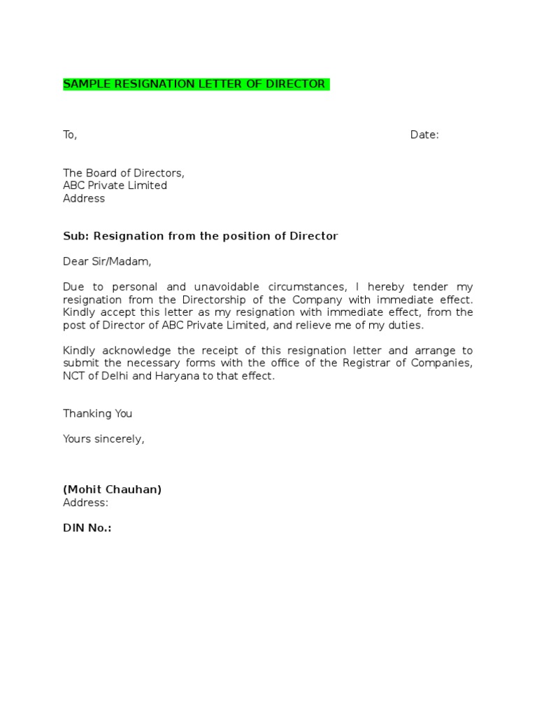 Sample Director Resignation Letter | PDF | Business