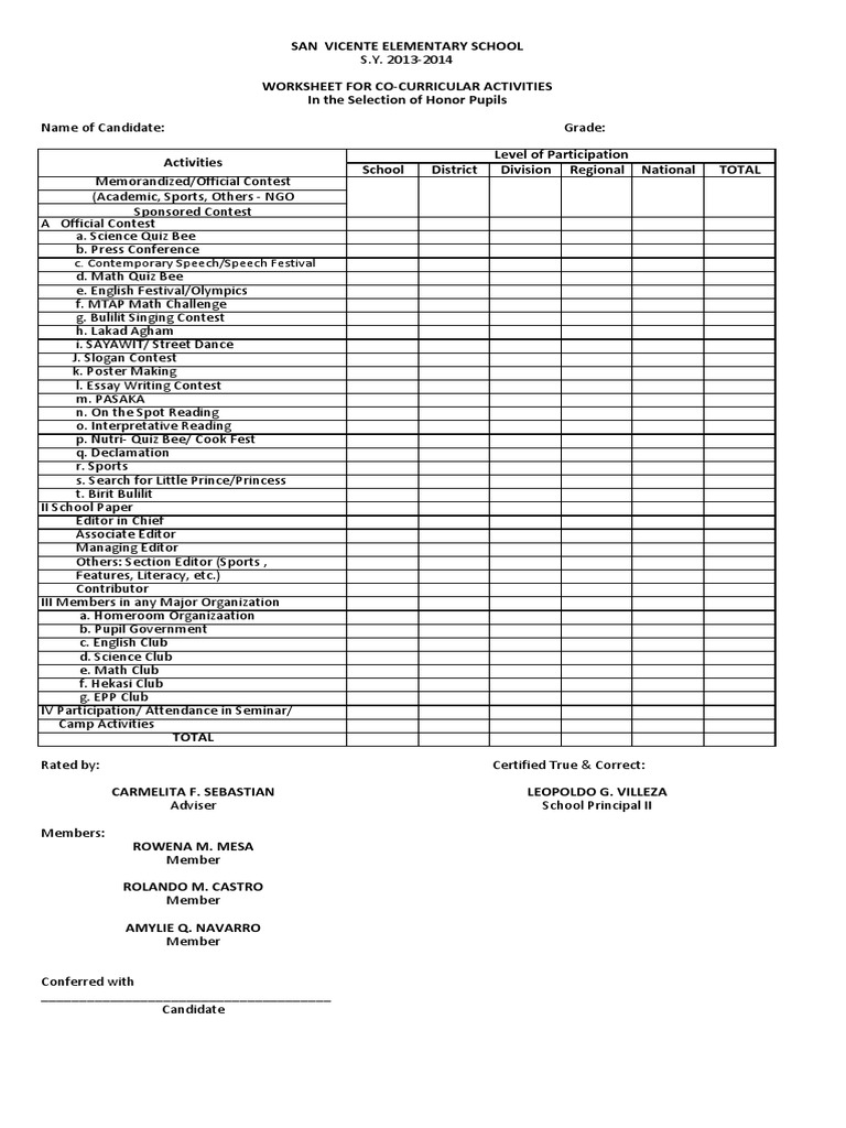 Form For Ranking of Honor Pupils | PDF | Academia | Schools