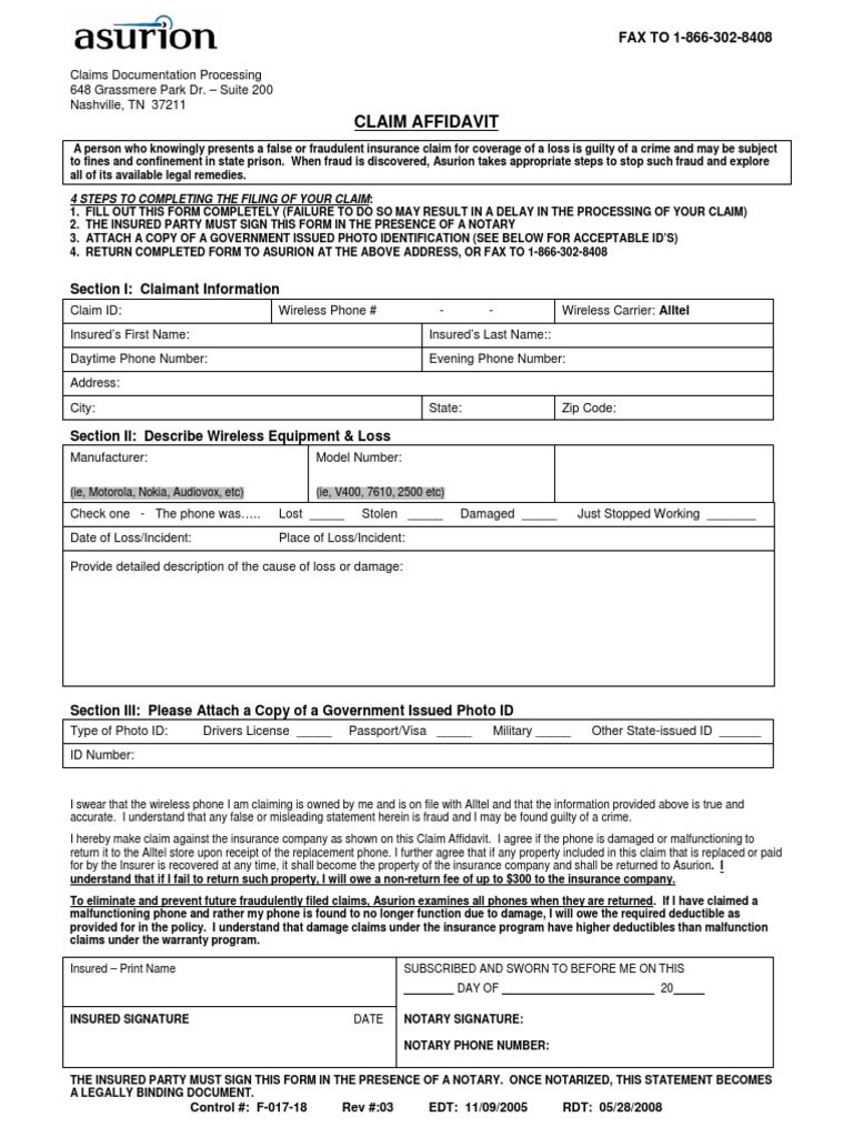 Completing a Wireless Device Insurance Claim Affidavit | PDF | Notary ...