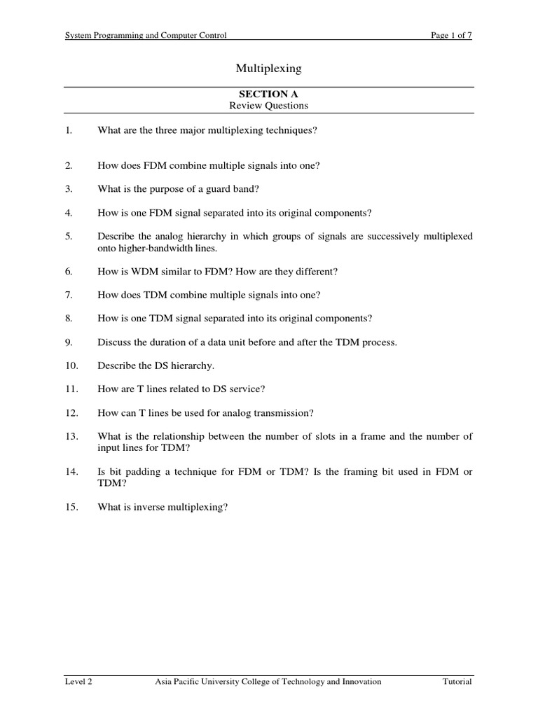 04 UCTI SPCC 08 Multiplexing Questions | PDF | Multiplexing | Bit Rate