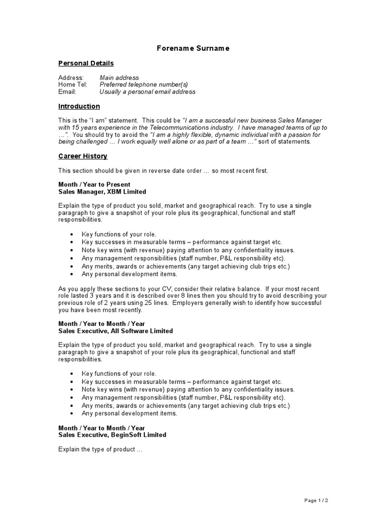 Personal Details: Forename Surname | PDF | Business