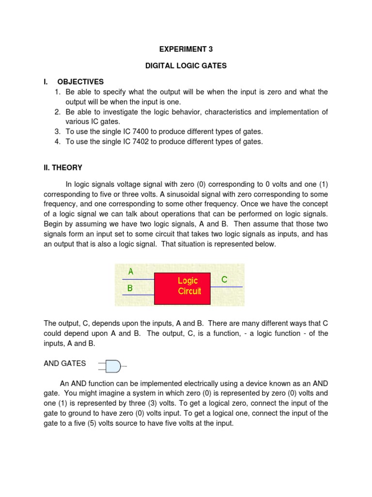 Digital Logic Gates Experiment | Download Free PDF | Logic Gate ...