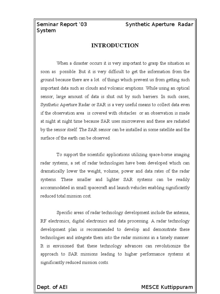 Synthetic Aperture Radar System | PDF