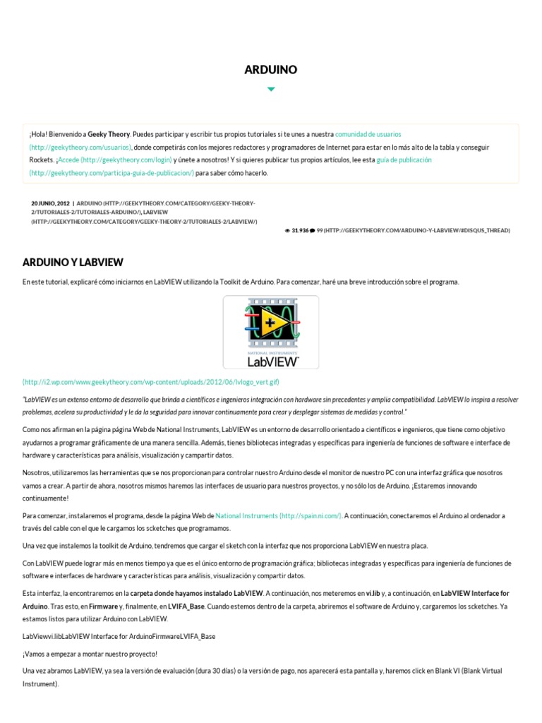 Cómo Utilizar Arduino Y Labview Geeky Theory Pdf Arduino 1801