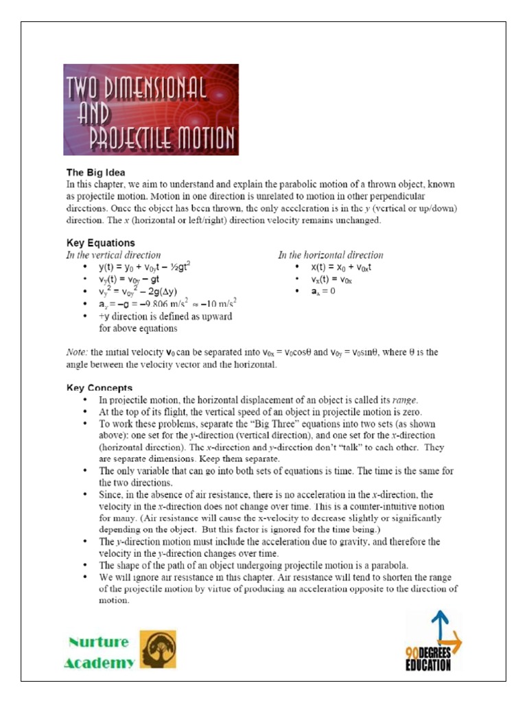 2D and Projectile Motion | PDF