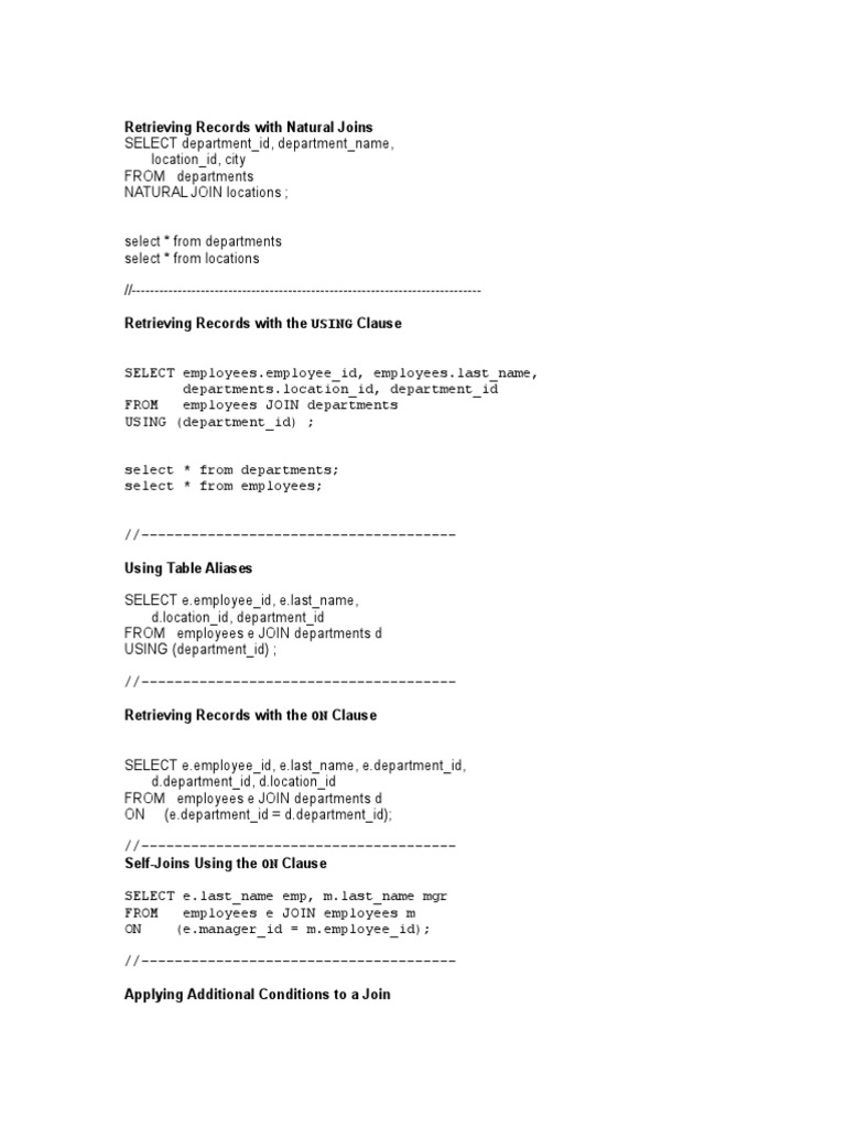 SQL Natural Joins and Queries Guide | PDF