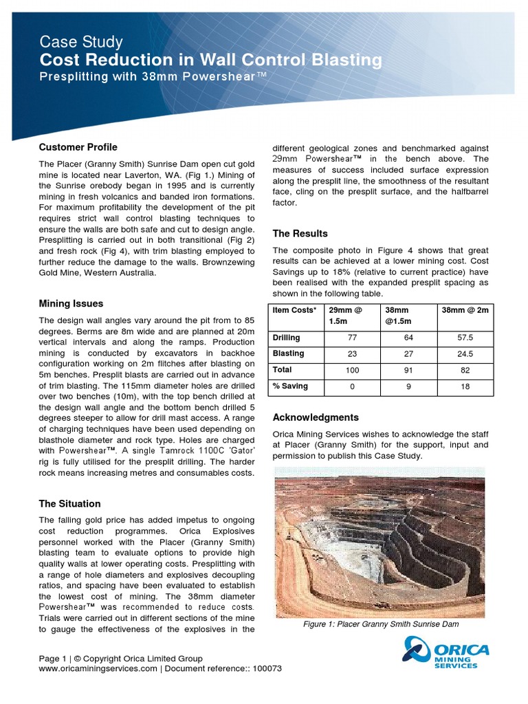 Case Study - Cost Reduction Wall Control Blasting - English | PDF | Mining | Economic Sectors