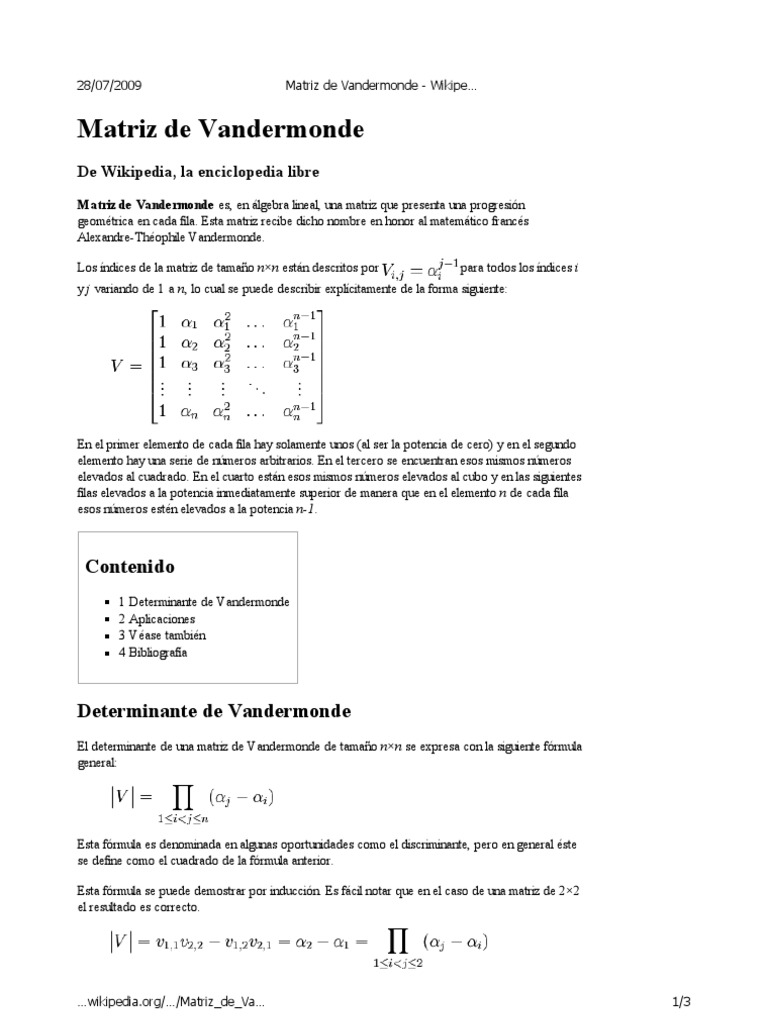 Matriz de Vandermonde | PDF | Teoría de la matriz | Enseñanza de matemática