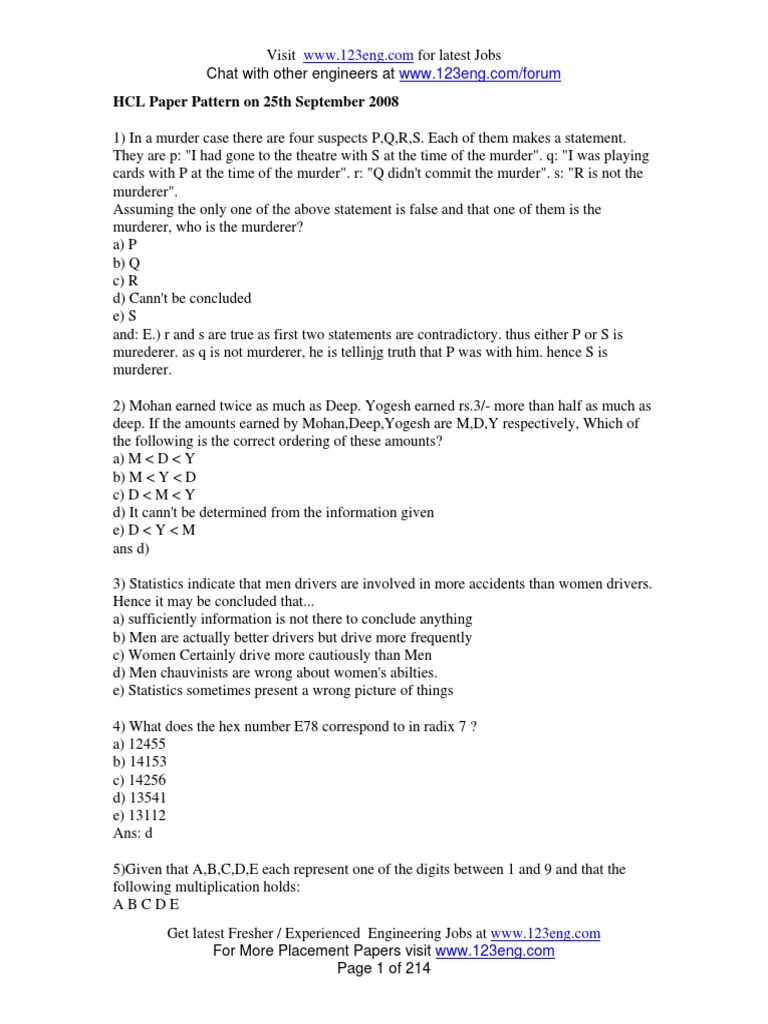 HCL Placement Papers | PDF | Subroutine | Dos