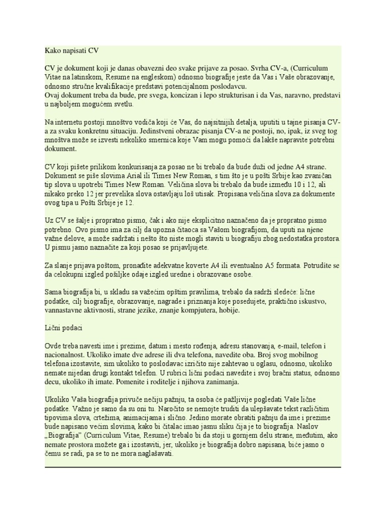 Kako Napisati CV | PDF