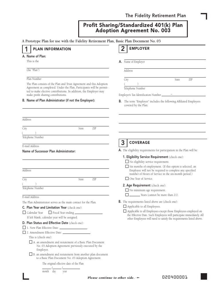 Profit Sharing Standardized 401k Adoption Agreement | PDF | 401(K ...