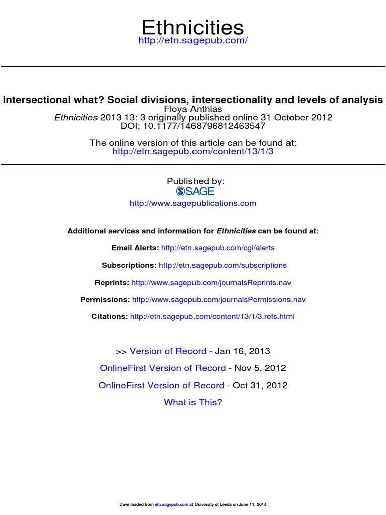 Floya Anthias Social Divisions Intersectionality | PDF | Intersectionality | Gender