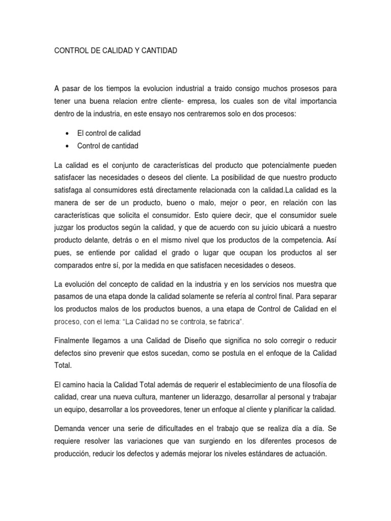Control de Calidad y Cantidad | PDF | Calidad (comercial) | Toma de ...