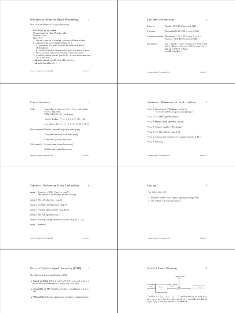 Welcome To Adaptive Signal Processing! Lectures and Exercises | PDF | Applied Mathematics ...