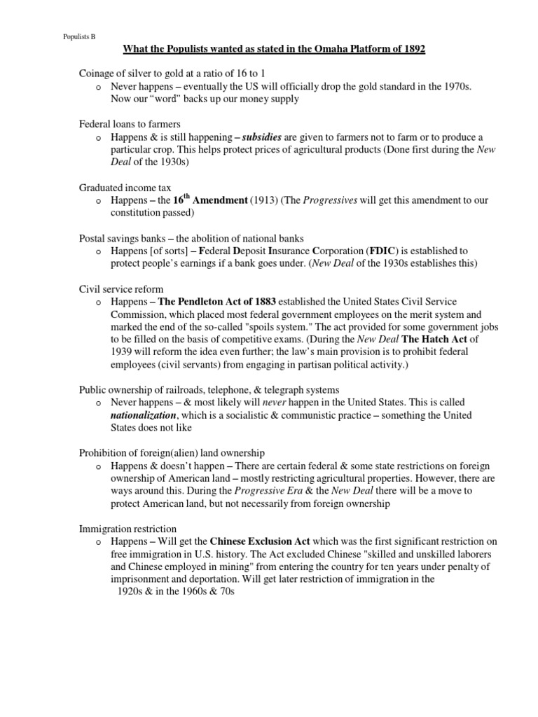 Populist Demands of the Omaha Platform | PDF