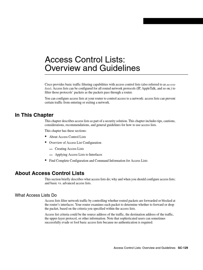 Access Control Lists: Overview and Guidelines: in This Chapter | PDF