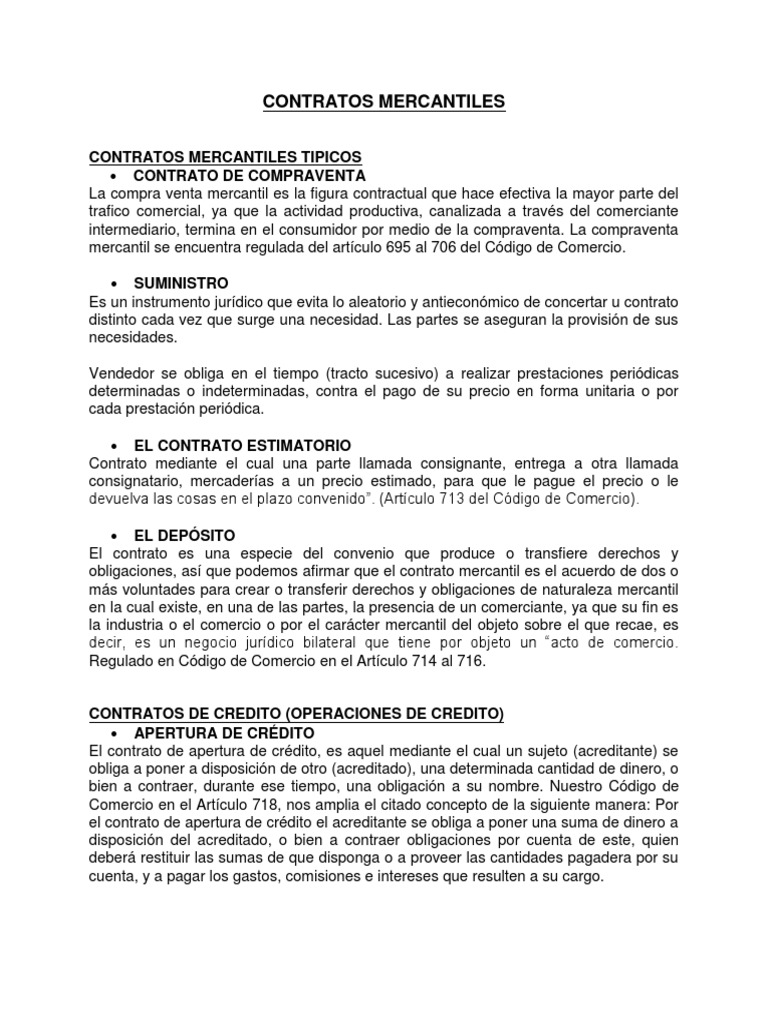 Contratos mercantiles y operaciones de crédito más comunes | PDF | Ley de fideicomiso | Derecho ...