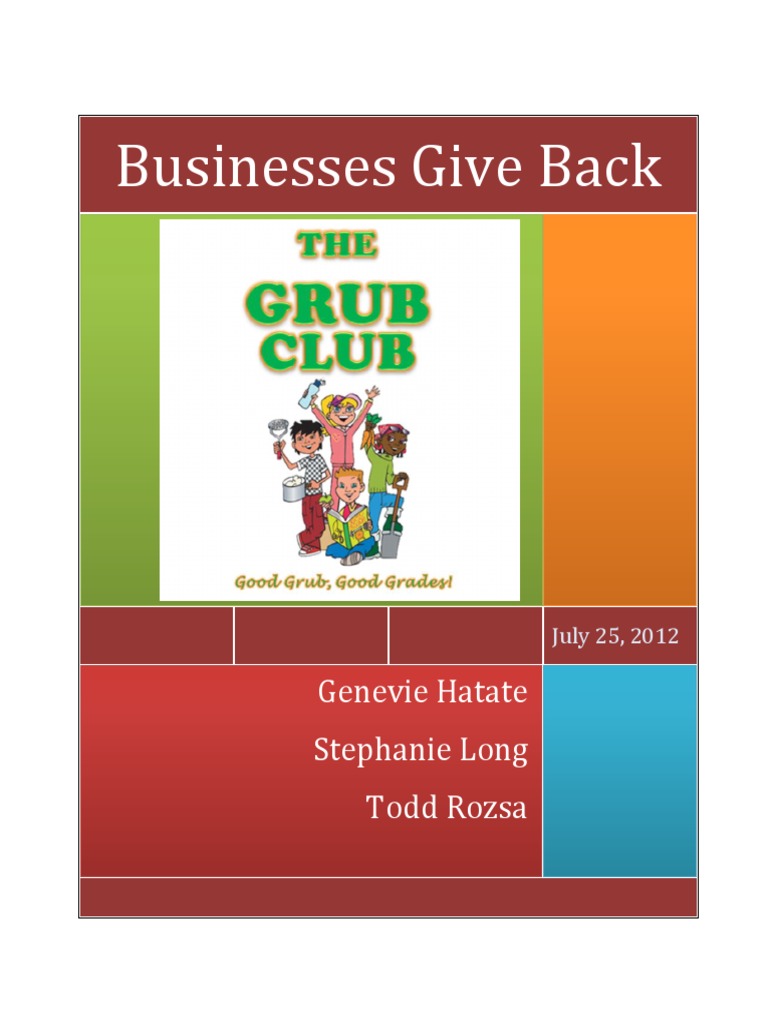 Grub Club Proposal | PDF | School Meal | Teachers