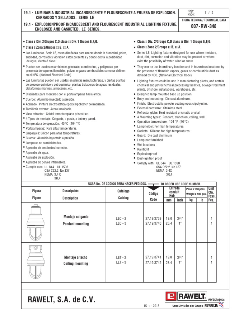 Rawelt Luminario A Prueba de Explosión PDF | PDF | Industrias | Química