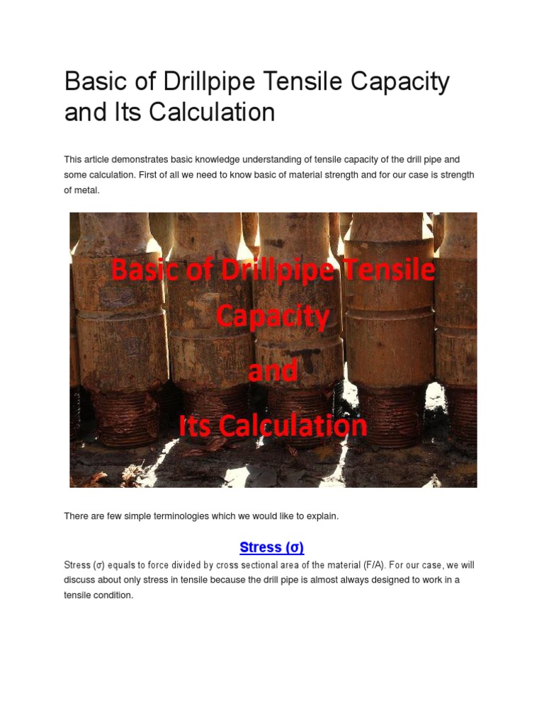 Basic of Drillpipe Tensile Capacity and Its Calculation | PDF | Young's ... Basic of Drillpipe Tensile Capacity and Its Calculation | PDF | Young's ...