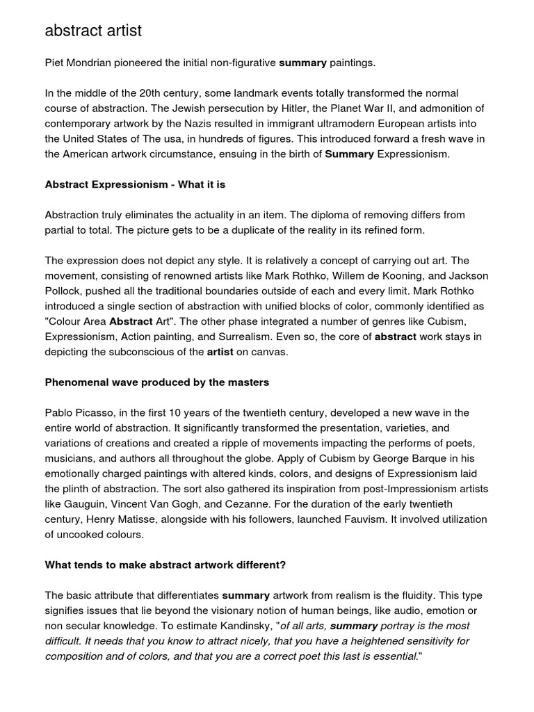 Abstract Art: History and Evolution | PDF | Abstract Art | Theories Of ...