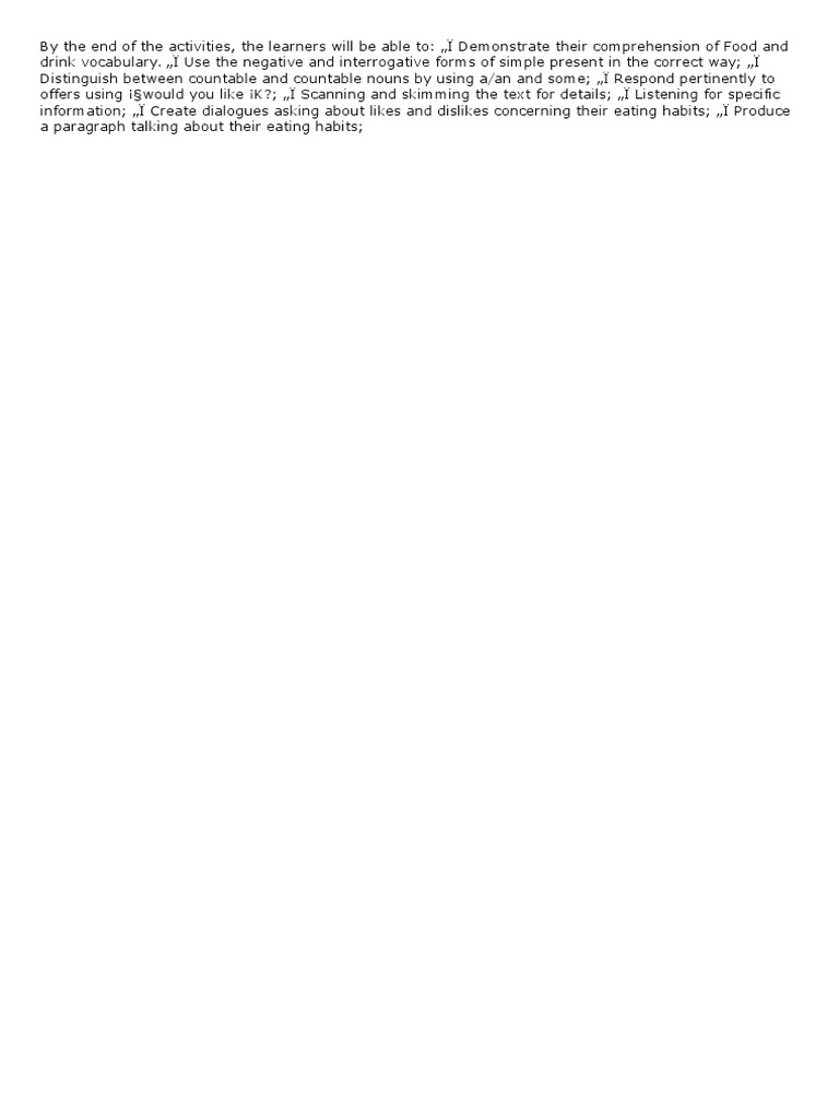 Food and Drink Lesson Plan Focus Textbook | PDF | Grammar | Linguistic ...