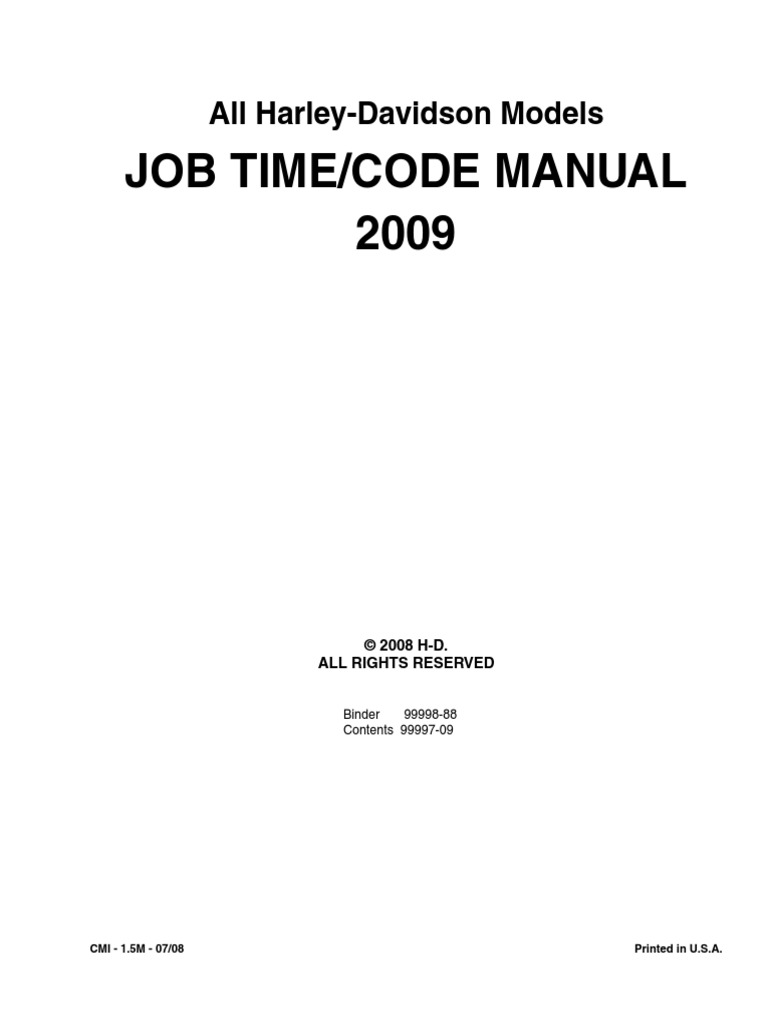 H-D Job Codes 2009 | PDF | Piston | Transmission (Mechanics)