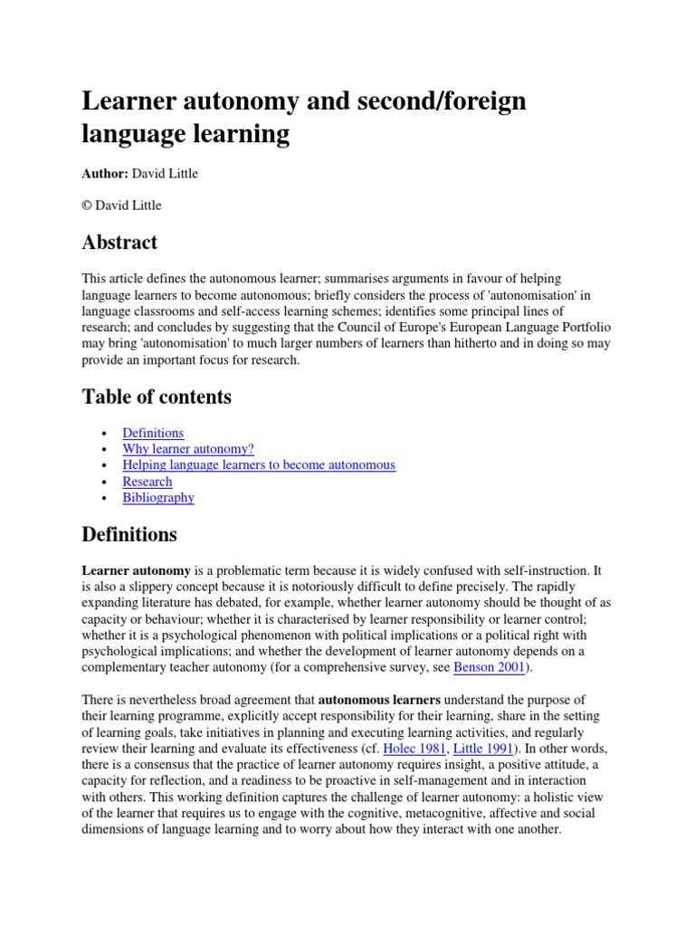 4.learner Autonomy and Second Language Learning | PDF | Autonomy | Learning