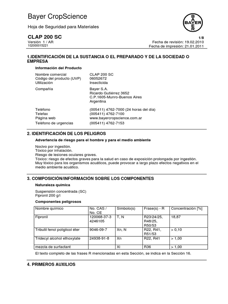 CLAP Hoja - de - Seguridad PDF | PDF | Toxicidad | Residuos