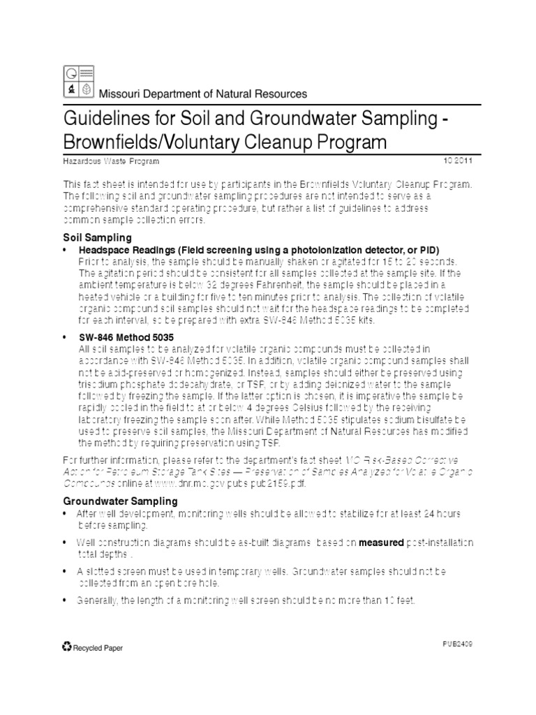 Guidelines Soil Groundwater Sampling Brownfields Sites | PDF ...