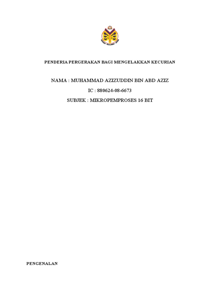 Penderia Pergerakan Bagi Mengelakkan Kecurian | PDF