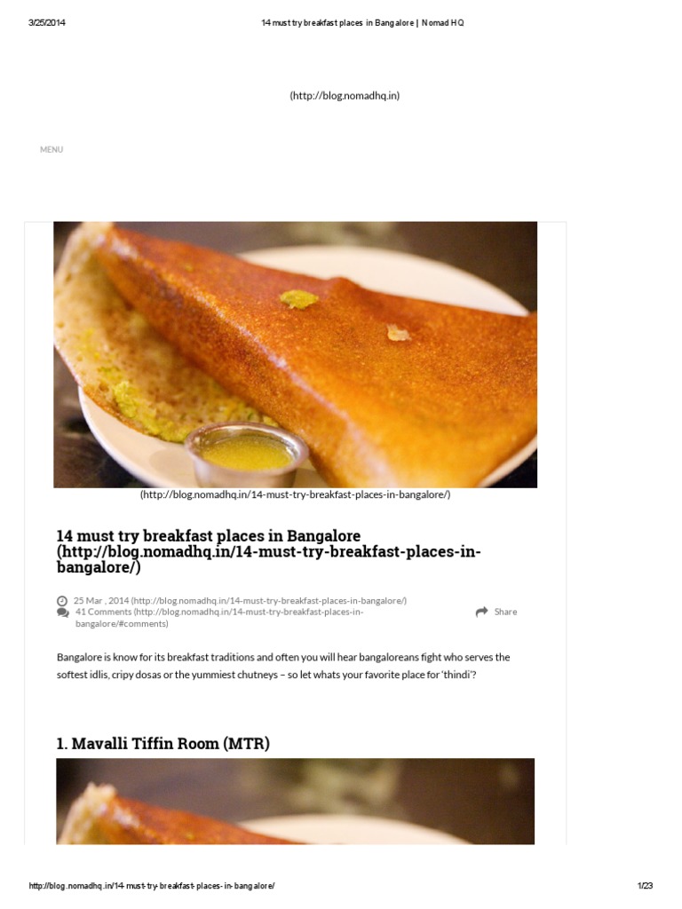 Top 14 Breakfast Spots in Bangalore | PDF | South Asian Cuisine | Food ...