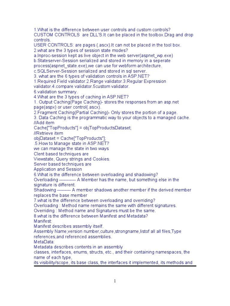 1what Is The Difference Between User Controls And Custom Controls Pdf