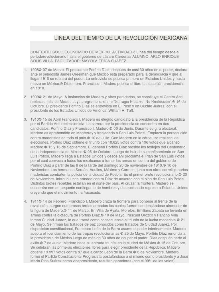 Linea Del Tiempo de La Revolución Mexicana | PDF | Politica de mexico ...