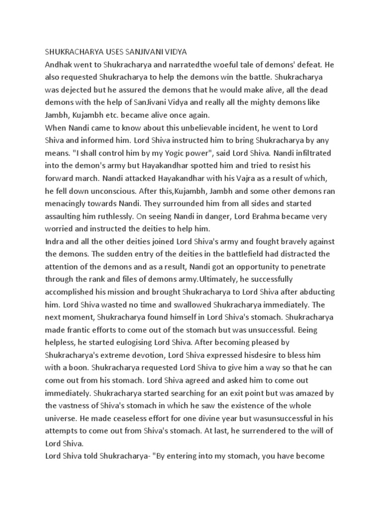 Shukracharya Uses Sanjivani Vidya | PDF | Shiva | Hindu Deities