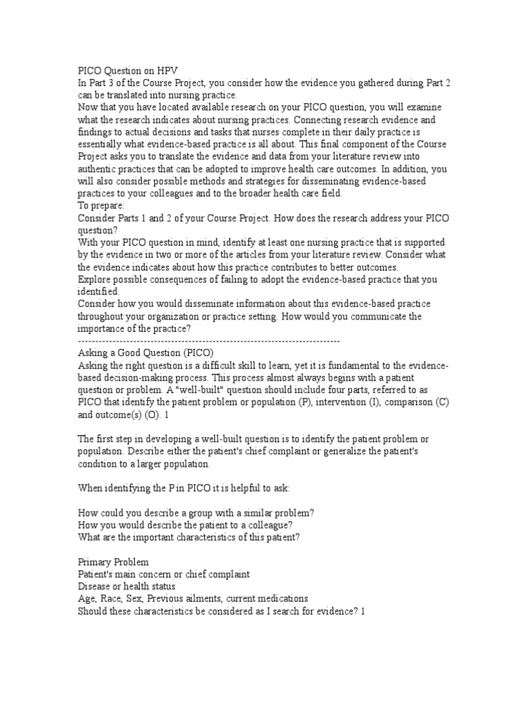 PICO Question On HPV | PDF | Evidence Based Medicine | Evidence Based ...