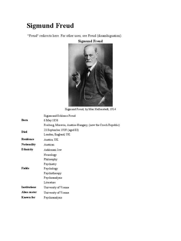 Sigmund Freud: "Freud" Redirects Here. For Other Uses, See Freud ...