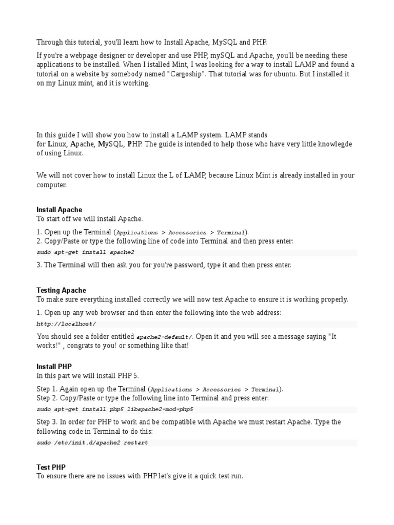 Install LAMP On Linux Mint | PDF | Apache Http Server | Php