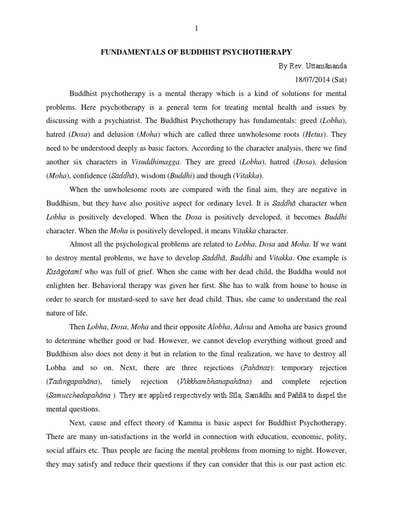 Fundamentals of Buddhist Psychotherapy | PDF | Psychotherapy | Indian ...